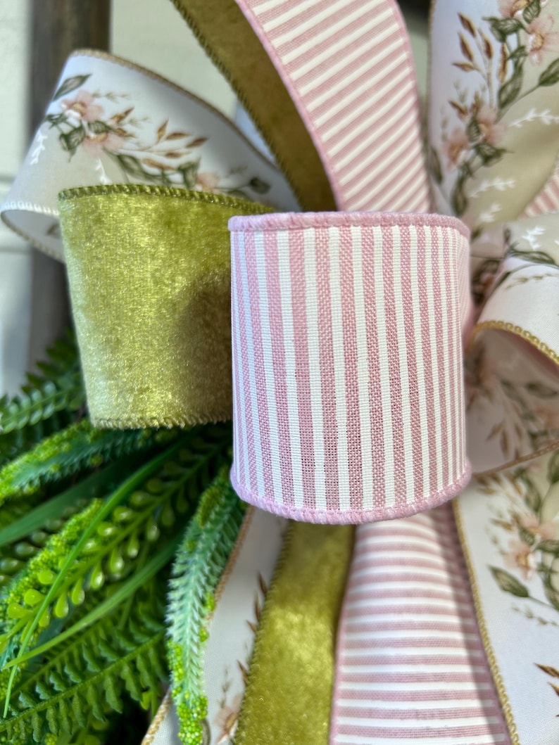 Spring Wreath Bow, Pink Striped Ribbon, Floral Accent - Etsy