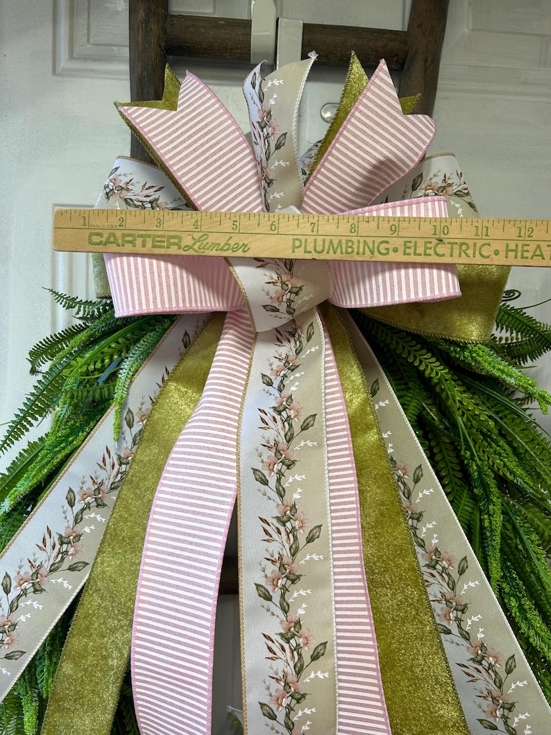 Spring Wreath Bow, Pink Striped Ribbon, Floral Accent - Etsy