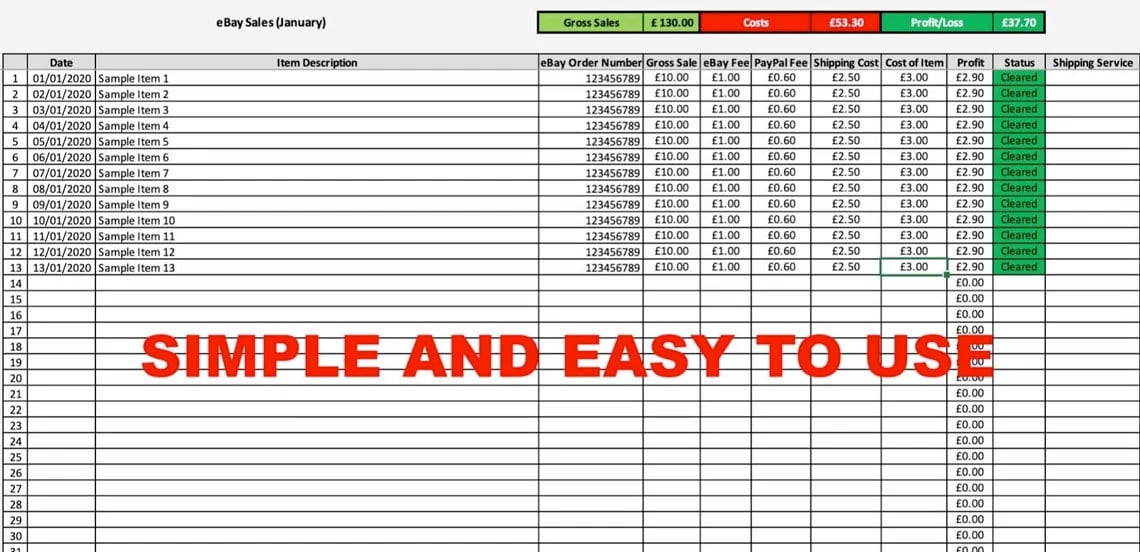 Ebay Profit Tracker | Excel Bookkeeping Accounting Spreadsheet | Small ...