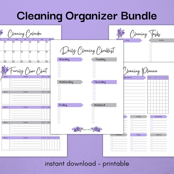 Printable Spring Cleaning Checklist Bundle / Cleaning Organizer/ Daily ...