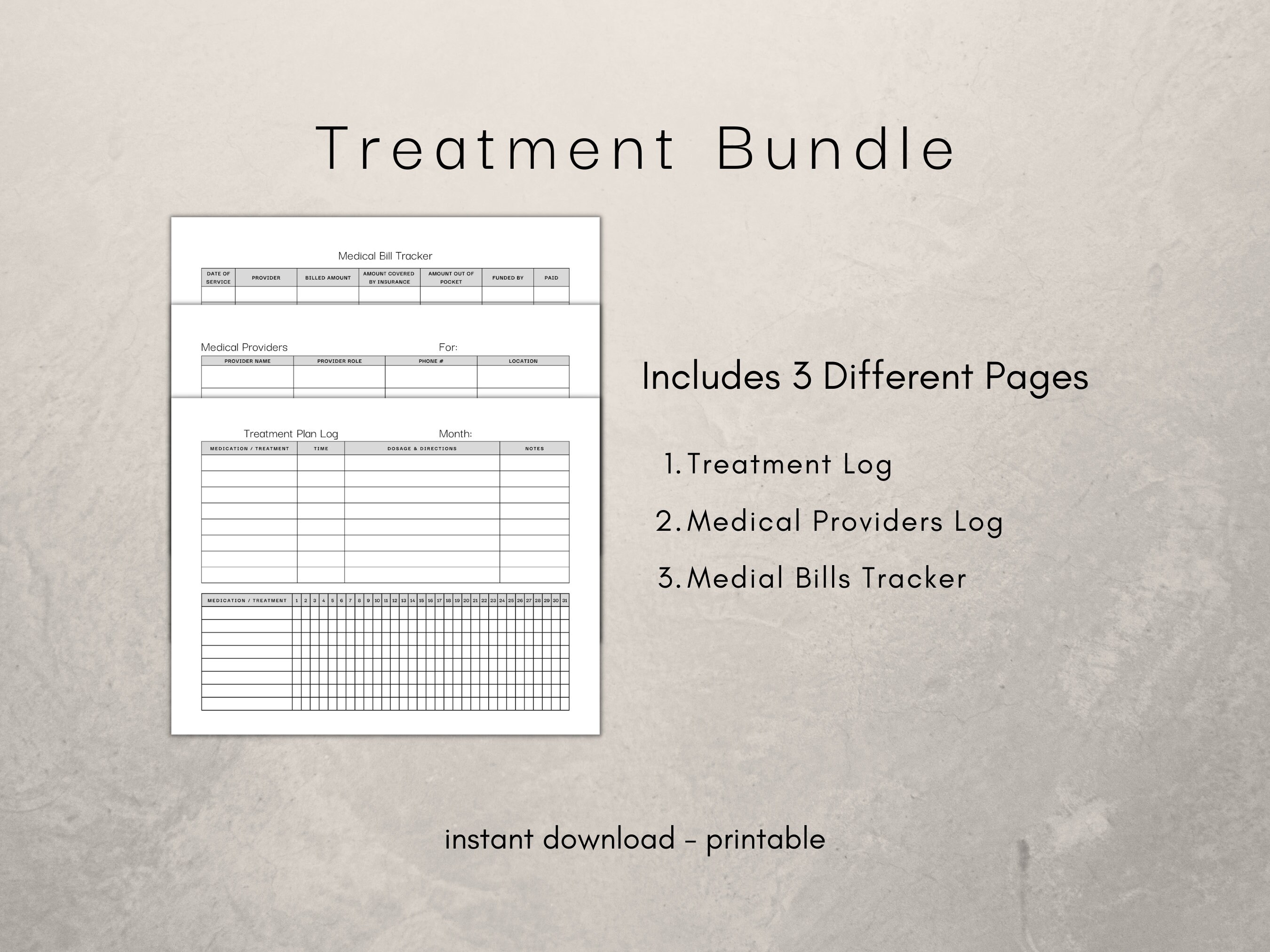 Printable Medical Treatment Plan Bundle: Bills, Providers Tracker (PDF ...