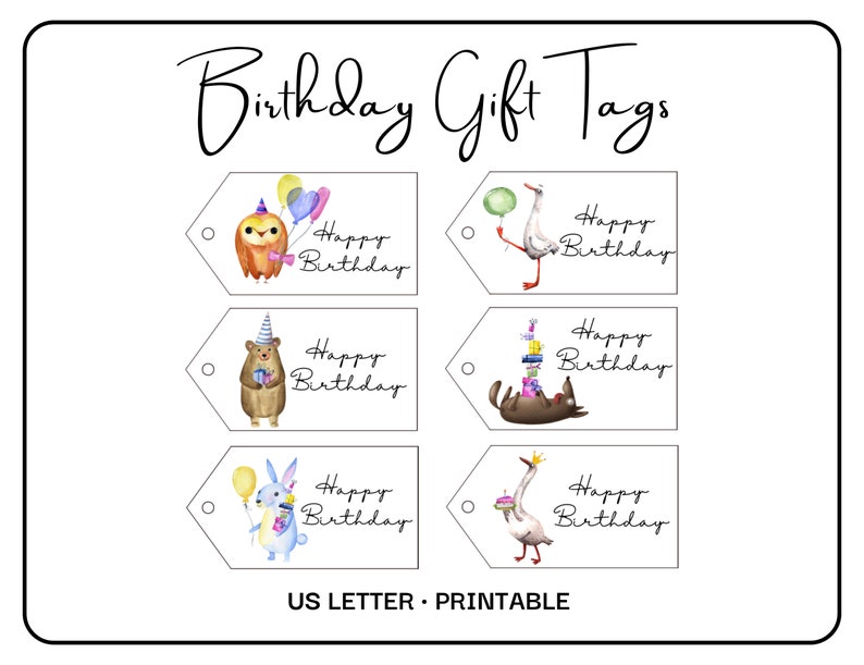 Printable Birthday Gift Tag / Instant Download / Animal Gift Tags - Etsy