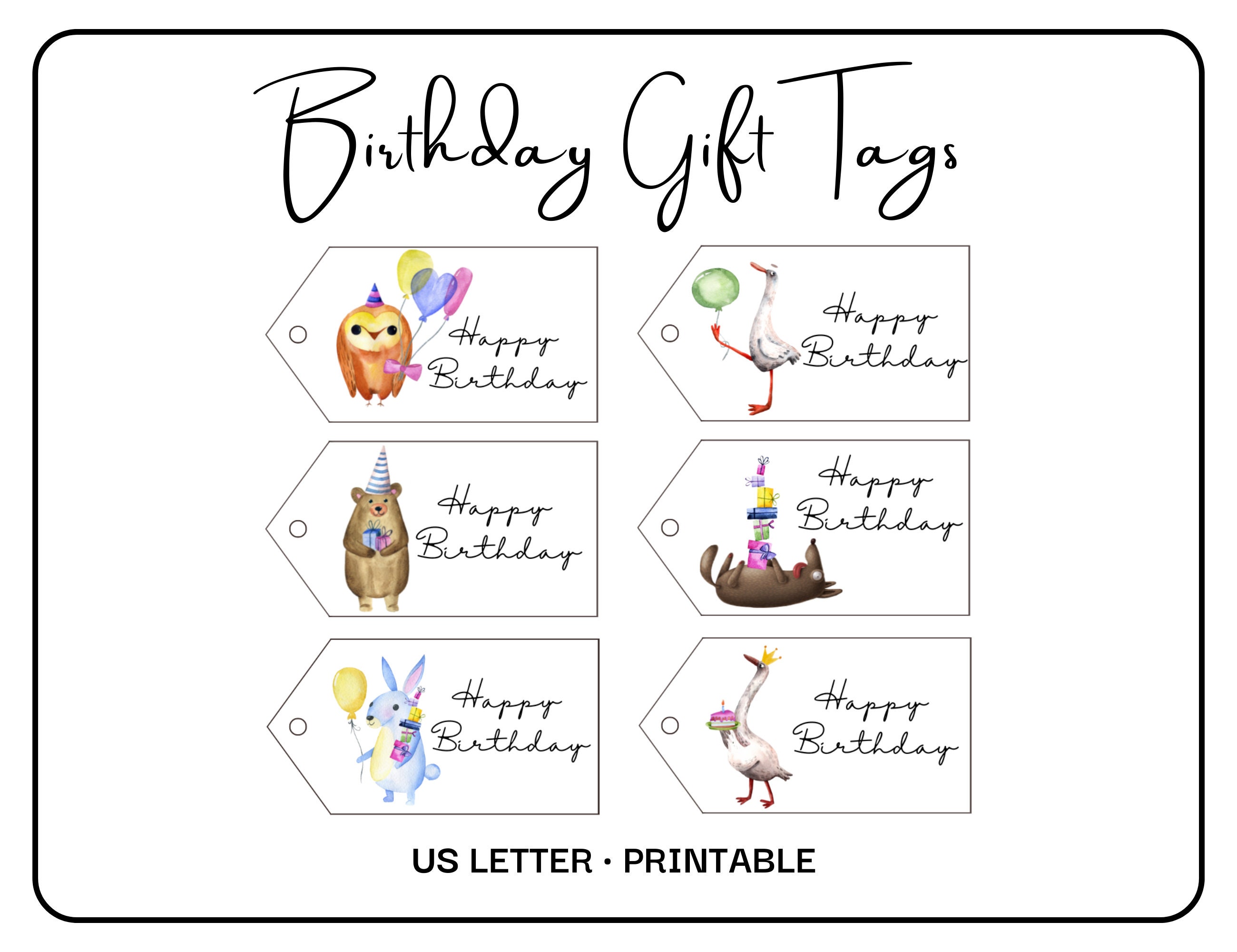 Printable Birthday Gift Tag / Instant Download / Animal Gift Tags - Etsy