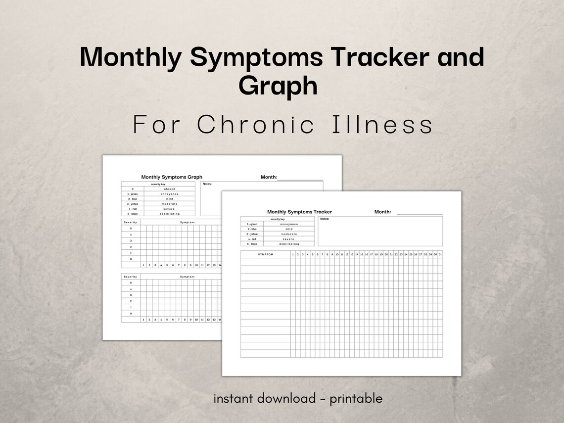 Printable Monthly Symptoms Tracker and Graph / Chronic Illness Tracker ...