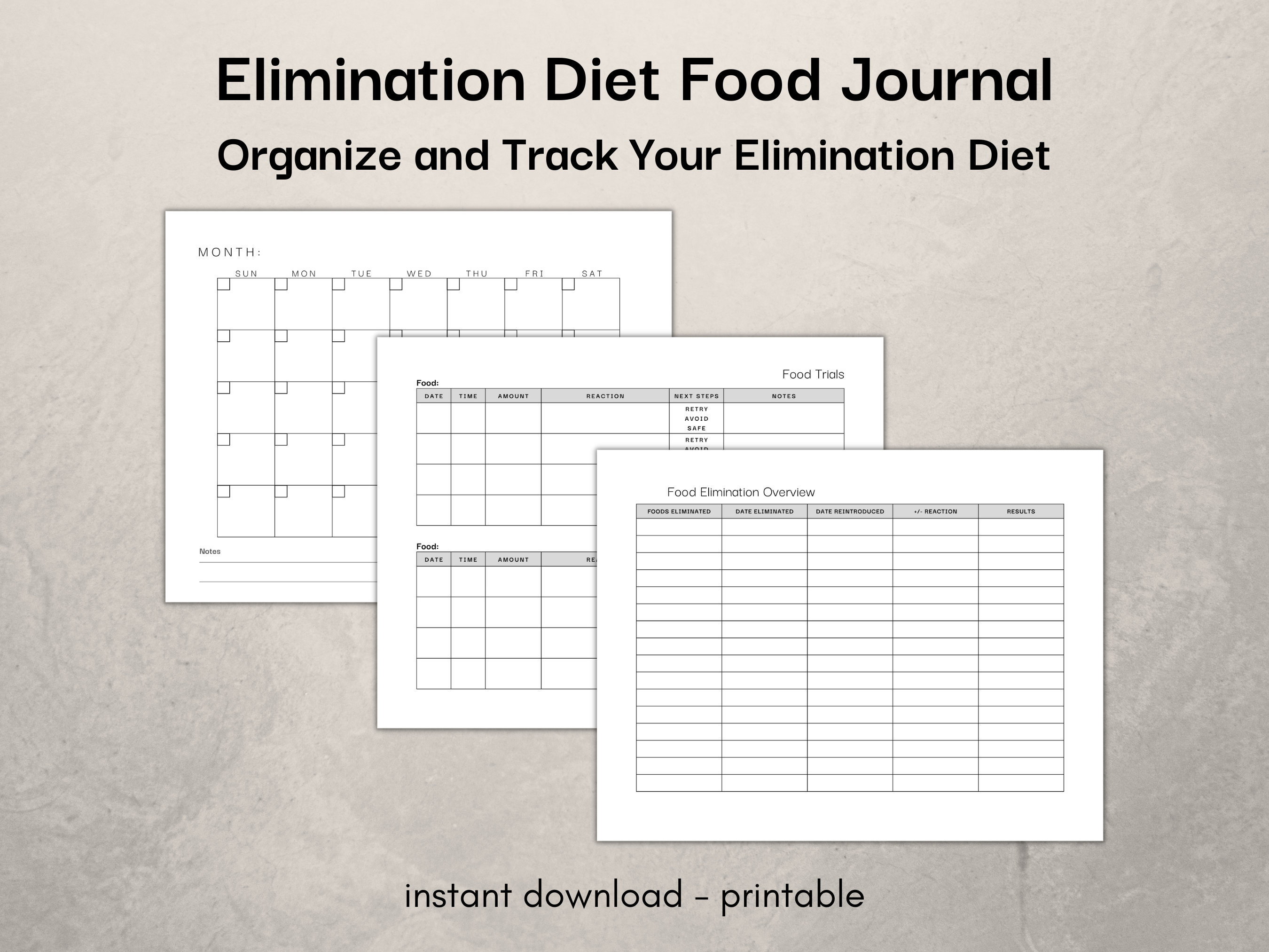 Printable Elimination Diet Food Journal / Food Allergy Journal / IBS ...