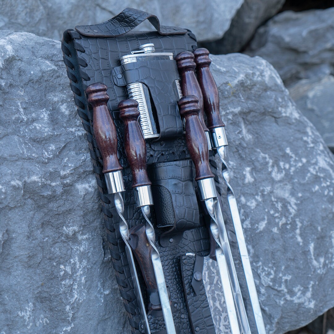 Rustic BBQ Tool Set With Eco-leather Quiver | Stainless Steel Knife ...