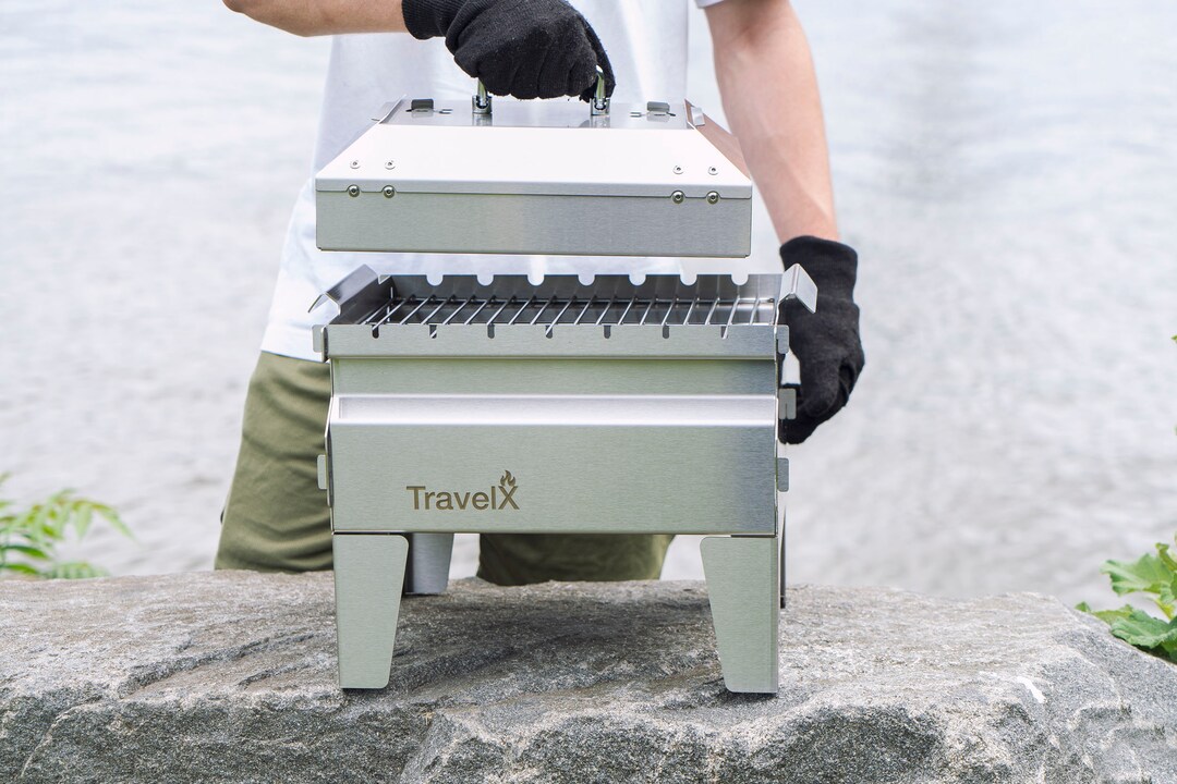 Collapsible Charcoal Grill With Lid, Sleek BBQ Camping Stove. Foldable ...