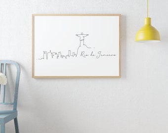 Cristo Redentor Rio De Janeiro Sunset Skyline Printable, Fine Line Art ...