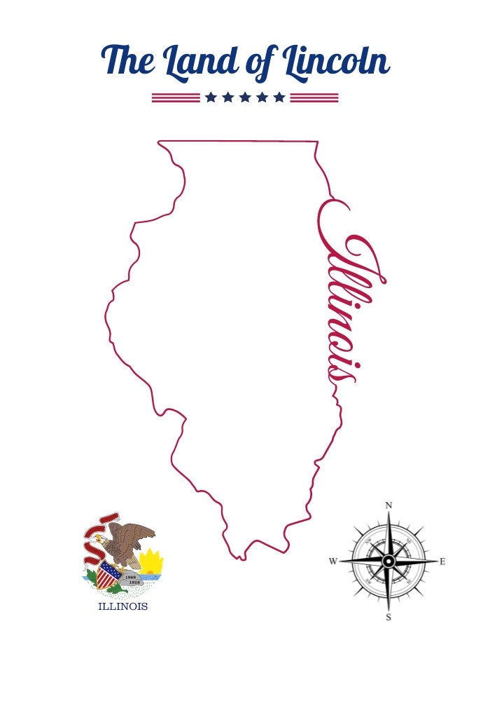 Illinois State USA Map and Flag Poster, Digital Download Printable for ...