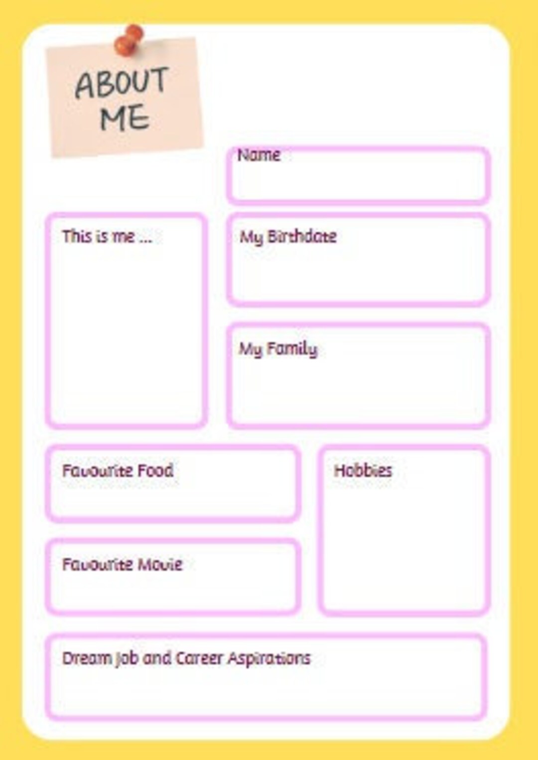 Activity Sheet - About Me! - Etsy