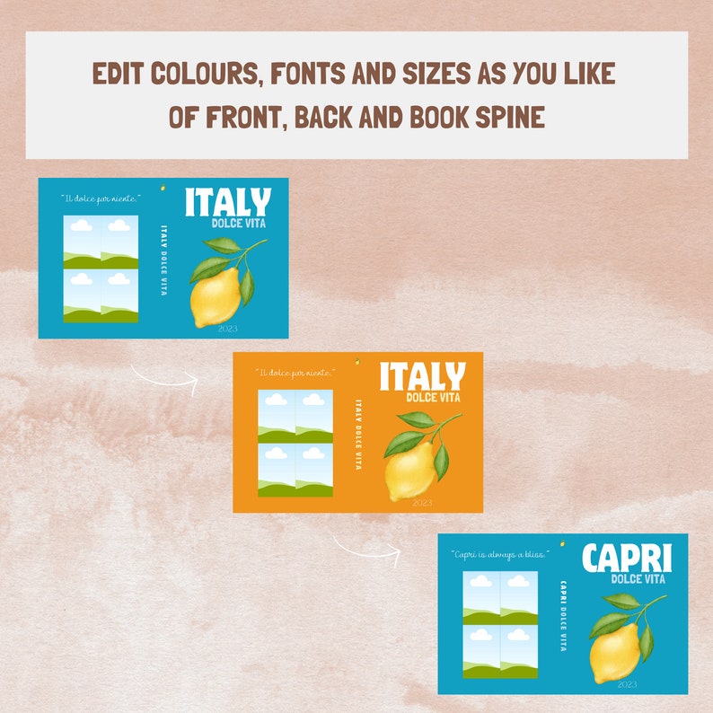 Editable Designer Digital Travel Photobook Cover ITALY for DIY Coffee ...