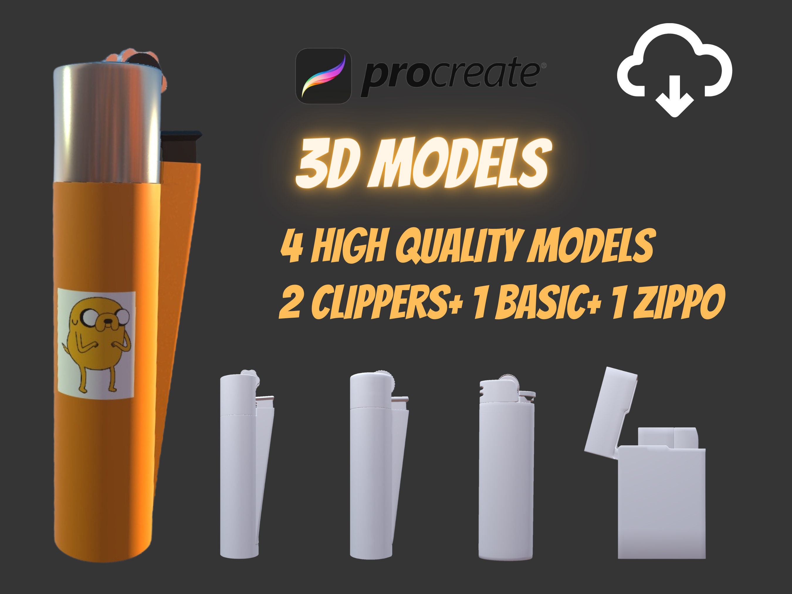 4 Procreate Lighter 3D Models | Bundle 3D Lighter Mockups | Procreate ...