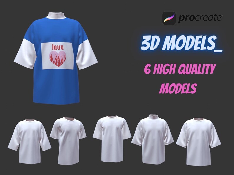 6 Procreate T-shirt 3D Models | Bundle 3D T-shirt Mockup | Procreate 3D ...