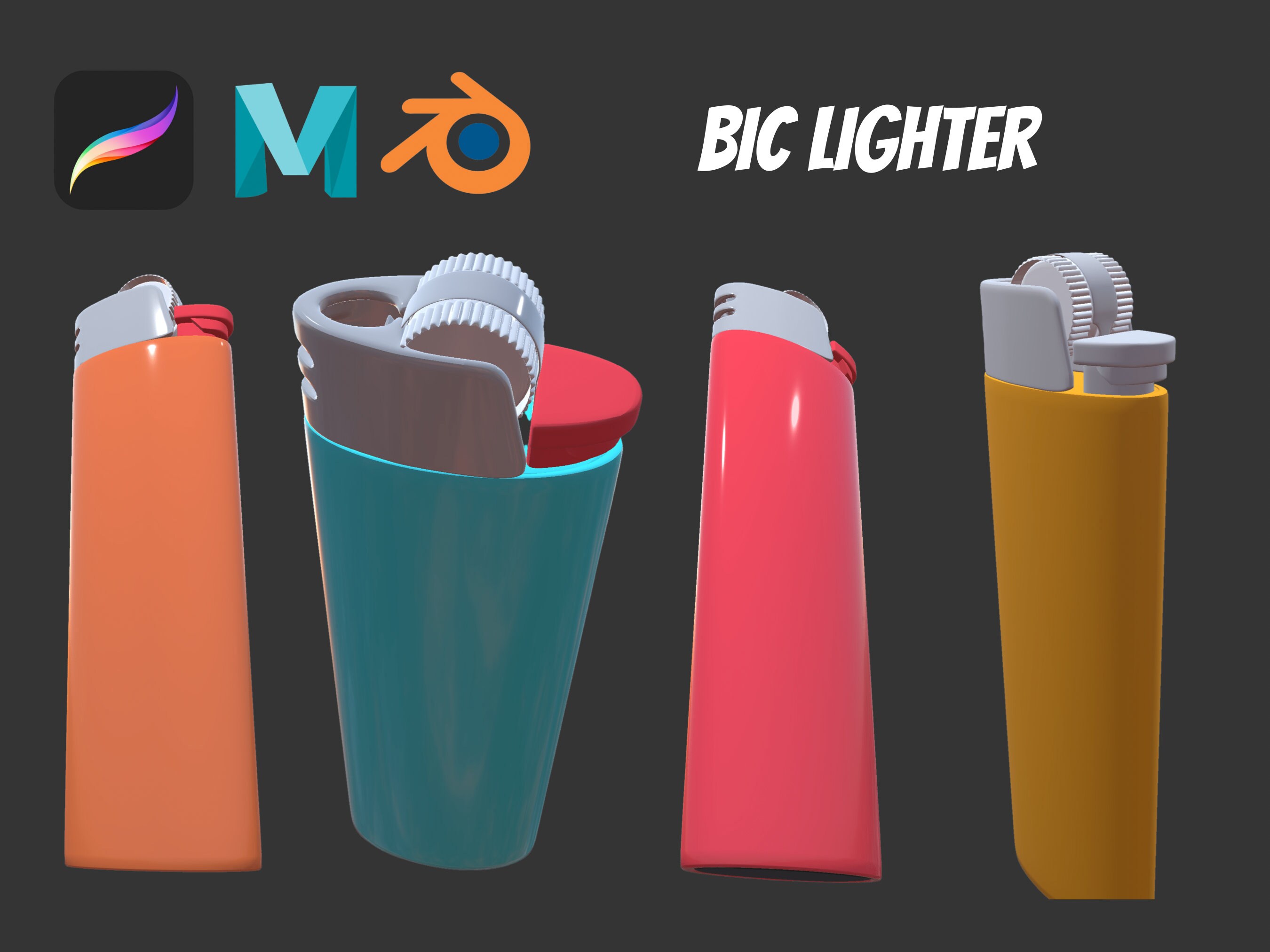 4 Procreate Lighter 3D Models | Bundle 3D Lighter Mockups | Procreate ...