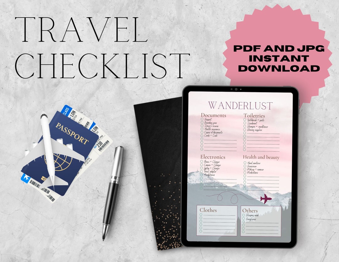 One Page Travel Checklist Digital Download Printable PDF - Etsy