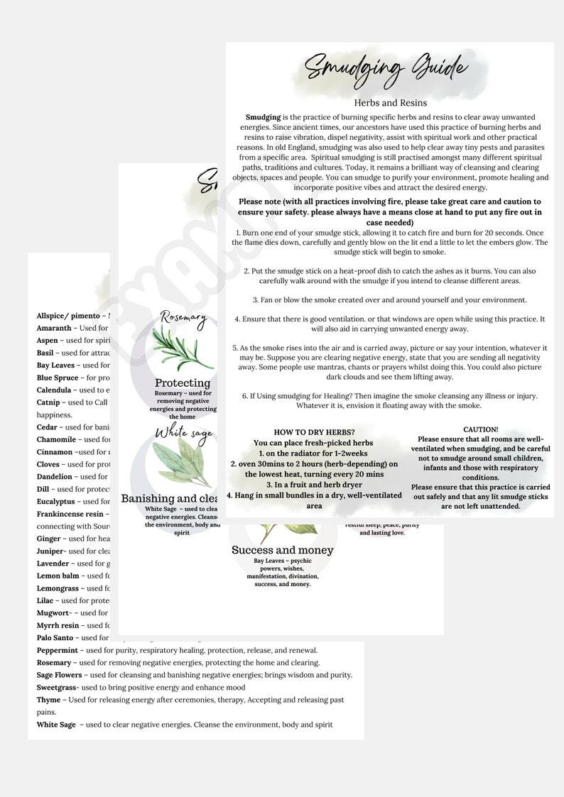Smudging Guide / Smudging Herbs / Ritual Prints / Cleansing Guide ...