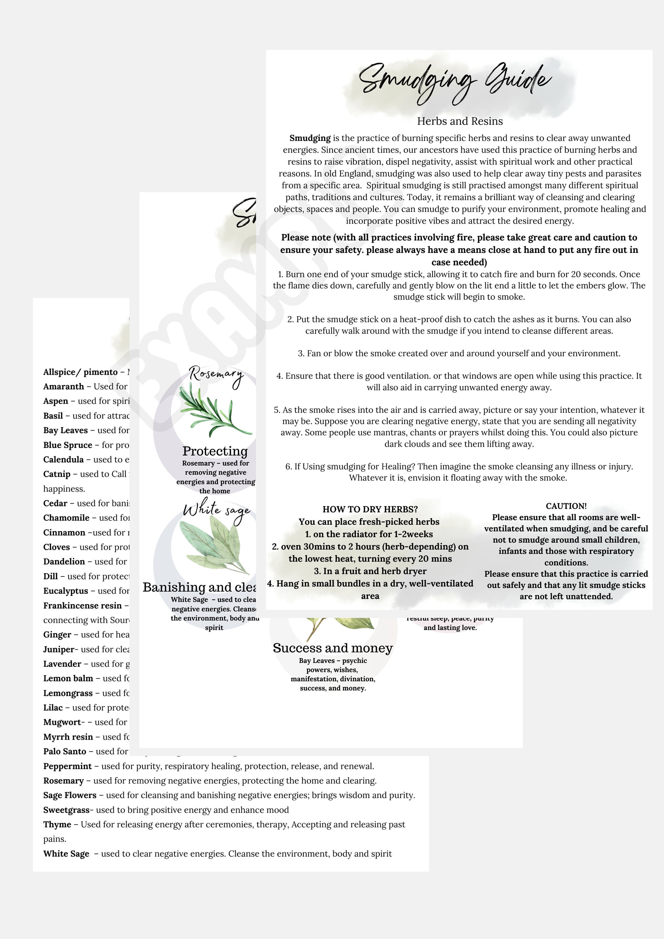 Smudging Guide / Smudging Herbs / Ritual Prints / Cleansing Guide ...