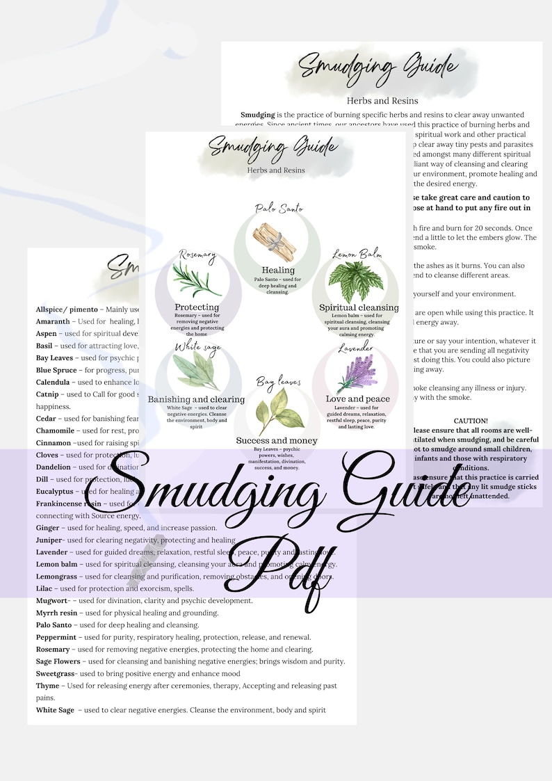 Smudging Guide / Smudging Herbs / Ritual Prints / Cleansing Guide ...