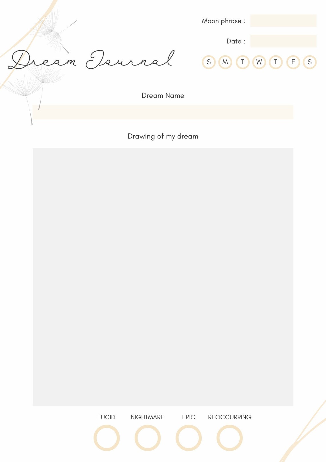 Dream Diary Template / Dream Journal Template / Dream Notes /dream ...