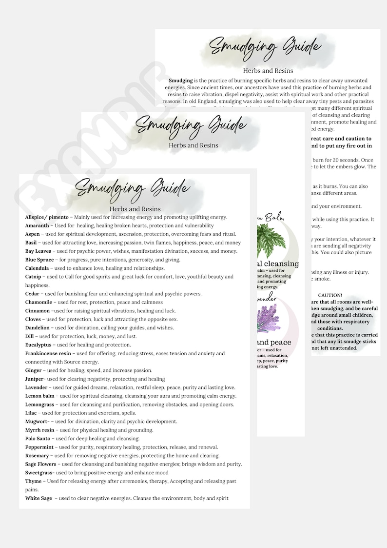 Smudging Guide / Smudging Herbs / Ritual Prints / Cleansing Guide ...