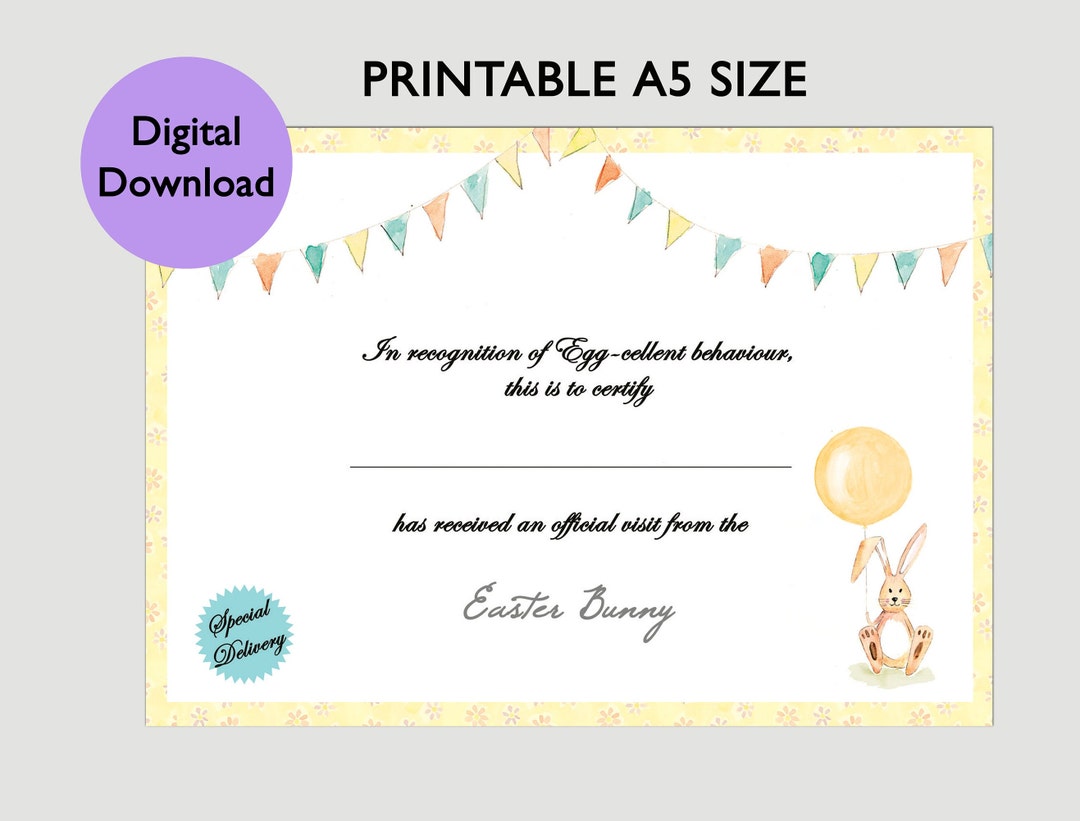 Easter Certificate, A5 Size, Digital Download, Instant Download - Etsy