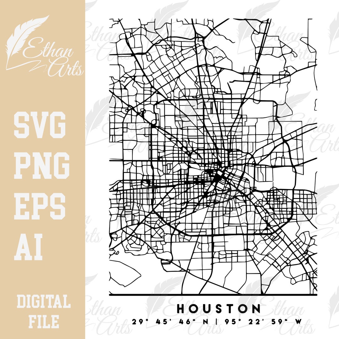 Houston Map SVG Texas PNG EPS Digital Download Clipart - Etsy