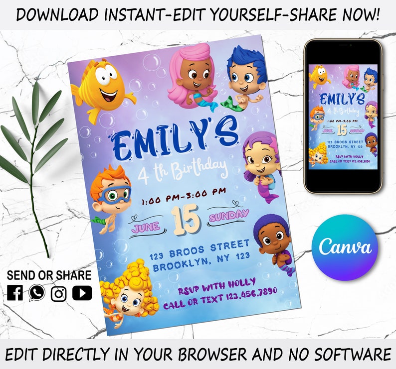 Bubble Guppies Invitation - Kids Digital Invite - Digital Bubble Invite ...