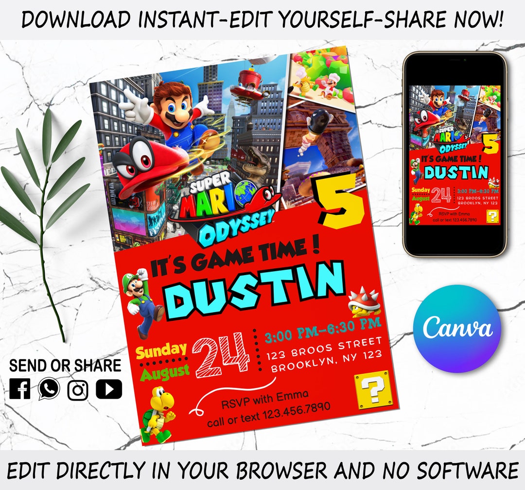 Super Mario Invitation - Kids Digital Invitation - Mario Bros Party ...