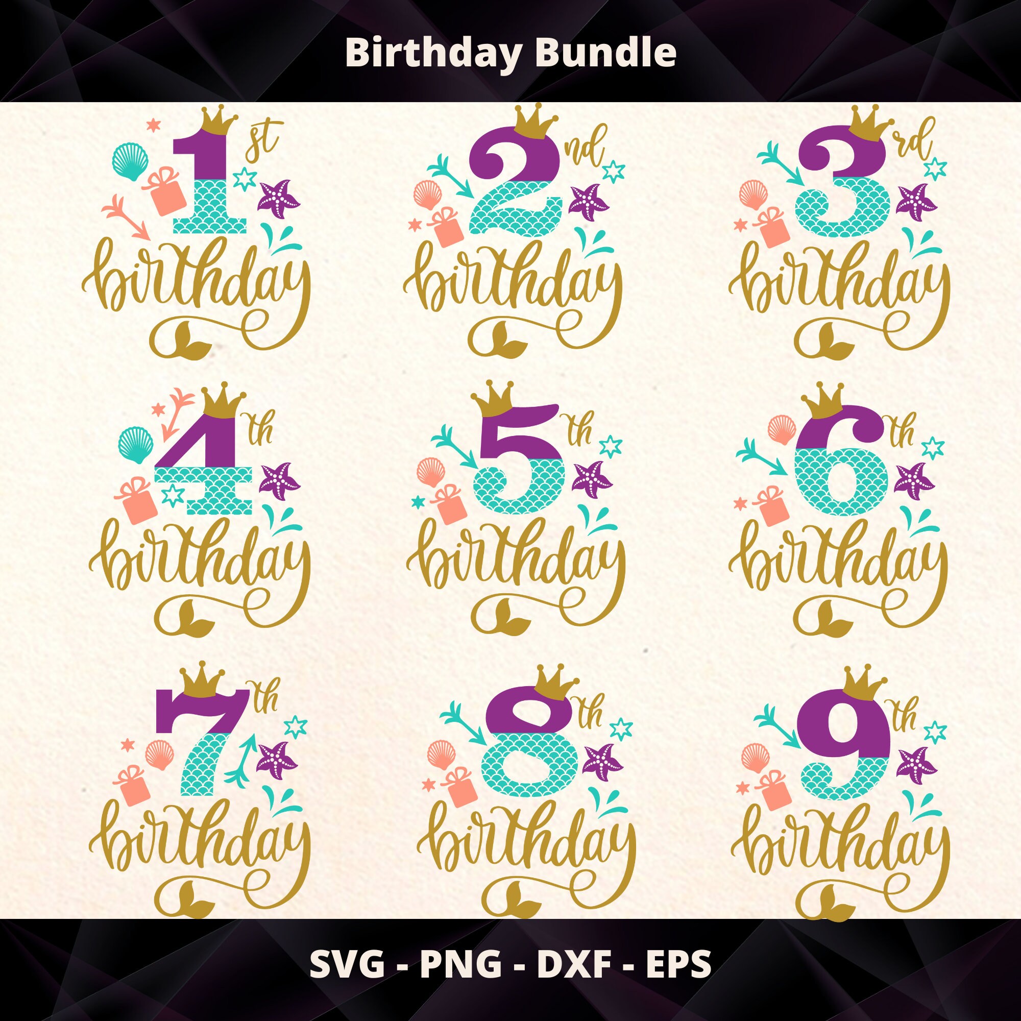 1-9 Birthday Svg Bundle It's My Birthday Svg Birthday - Etsy