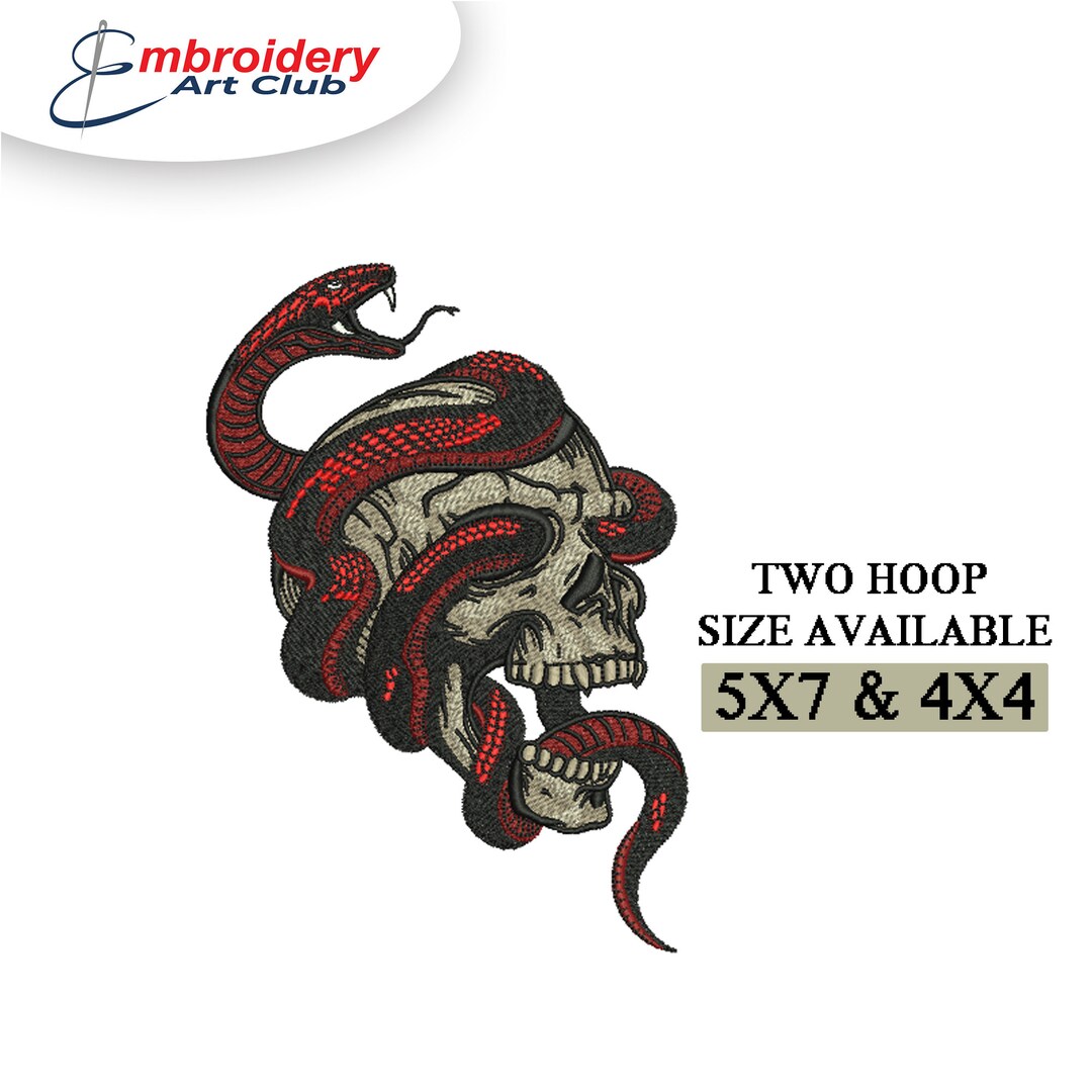 Red Snake Skull Embroidery Designs | Skull Machine Embroidery T- Shirt ...