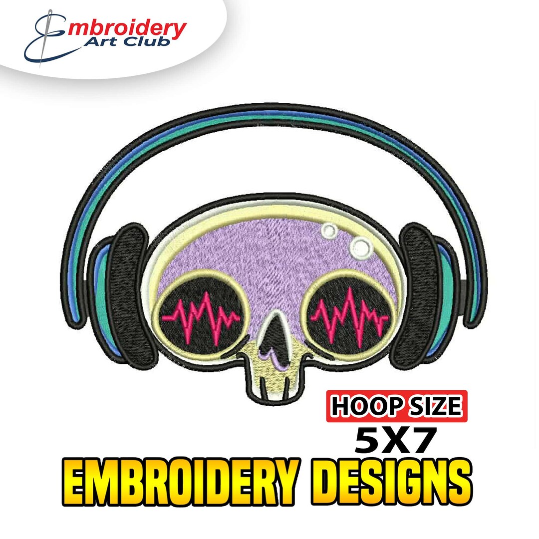 Musical Skull Embroidery Designs | Skull Machine Embroidery | Digital ...