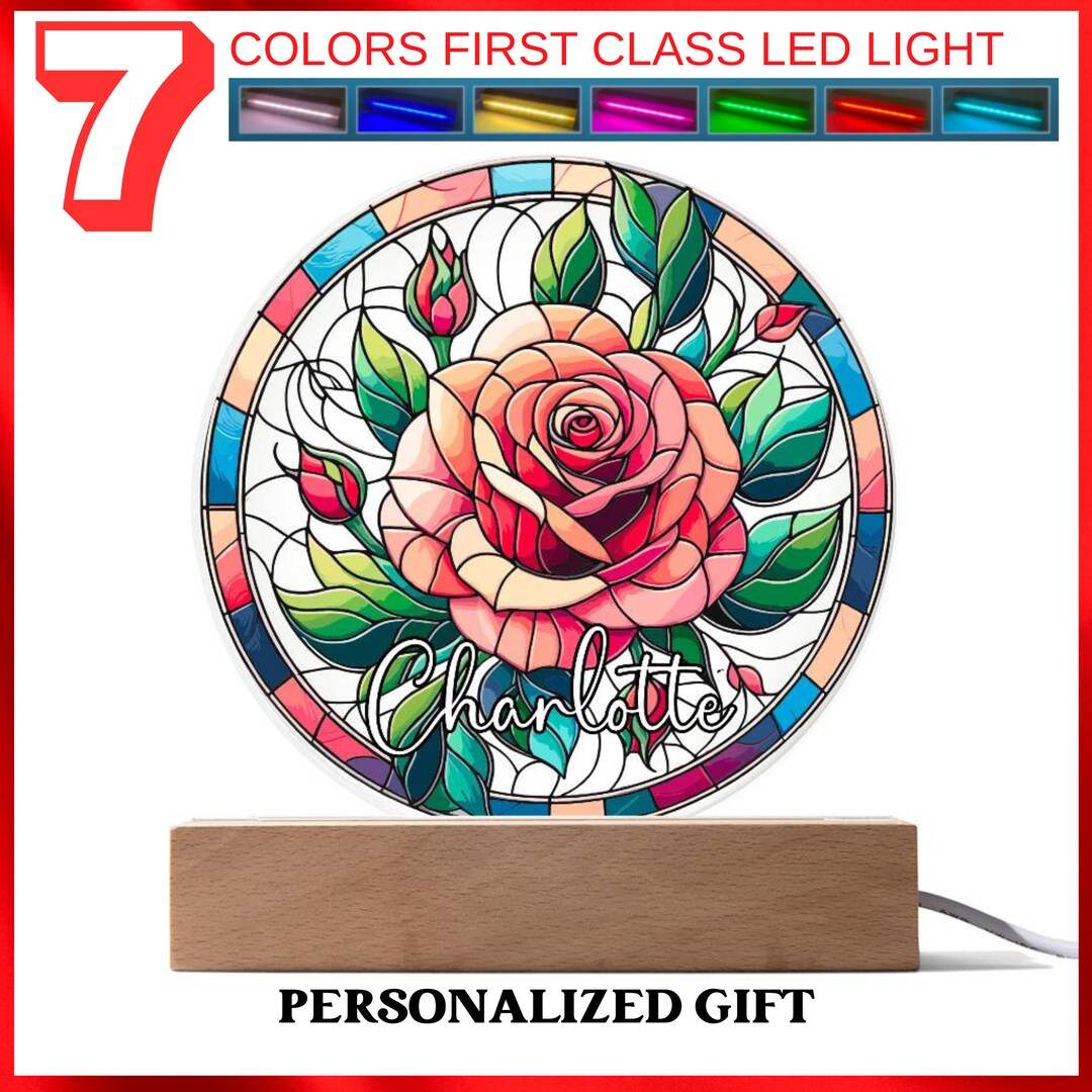 Personalized Gift Rose Art Print Faux Stained Glass Custom Name Sign ...