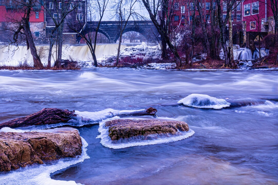 Middlebury Falls Waterfall Print Frosty Falls Cityscape Nature Winter ...