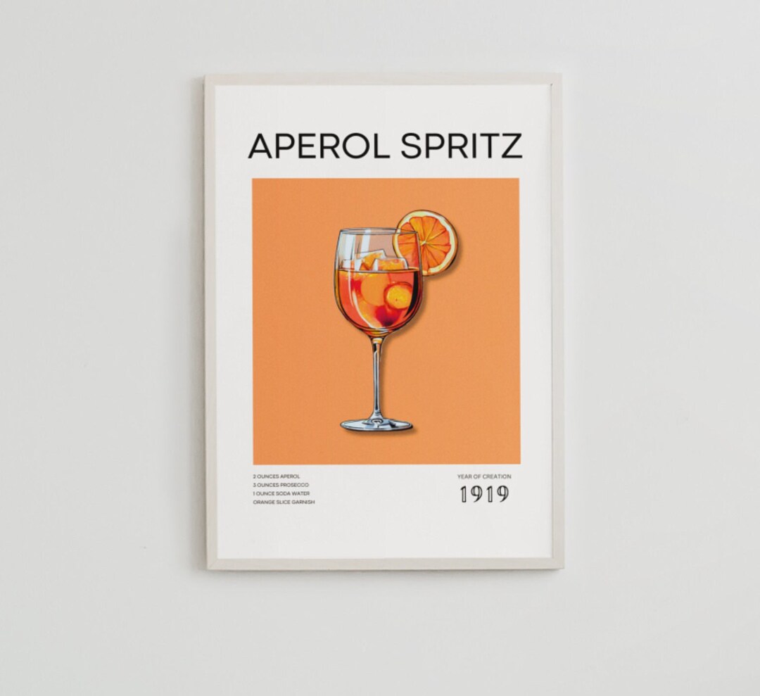 Aperol Spritz Art Print Bar Cart Decor Cocktail Poster Party Signature ...