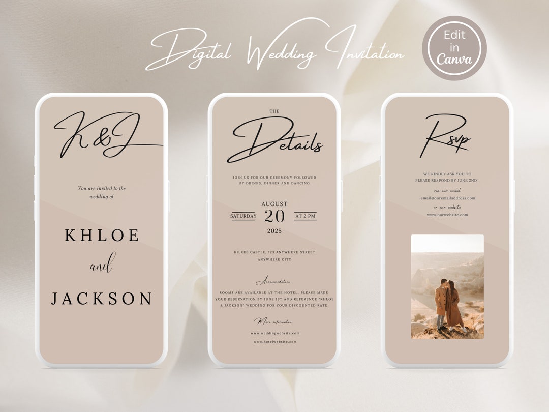 Digital Wedding Invitation, Minimalist Electronic Wedding Invite, Canva ...