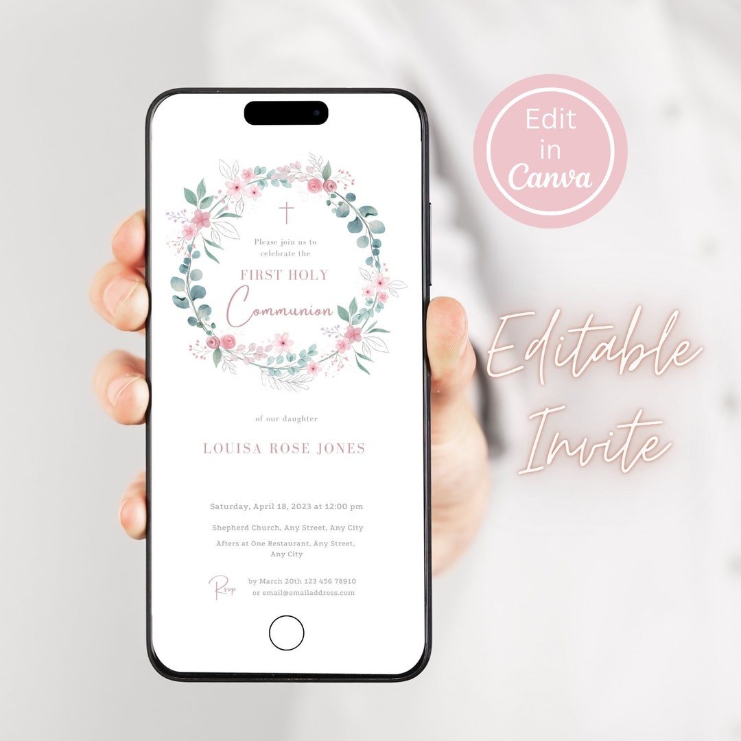 First Holy Communion Electronic Invitation Template, Communion Flower ...