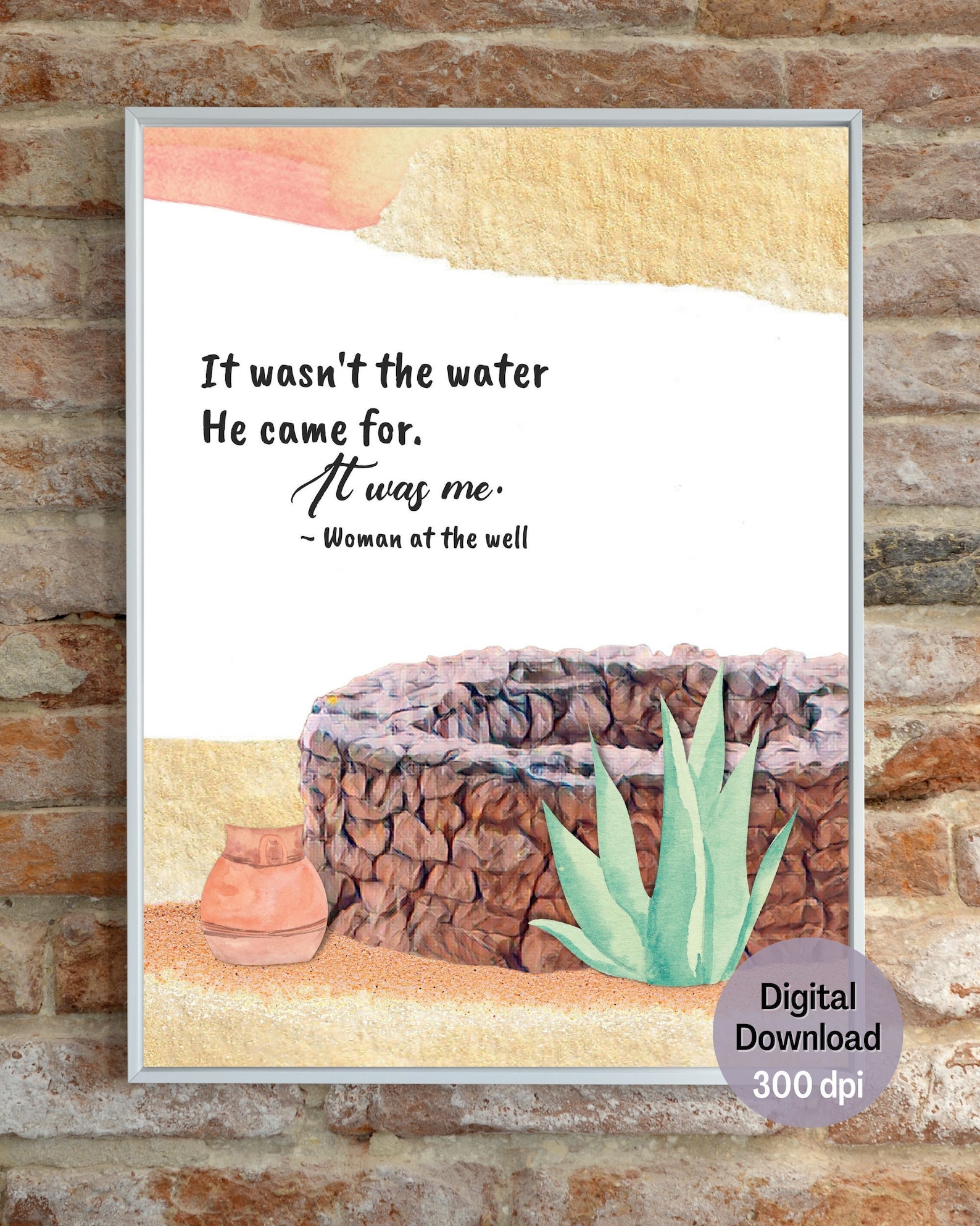 Woman at the Well Gold Christian Wall Art Digital Print Bible Art - Etsy