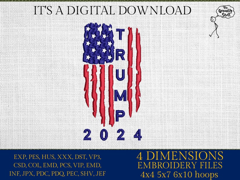 Machine Embroidery Files, Trump 2024, PES, Hus, Dst, Vp3, & More - Etsy
