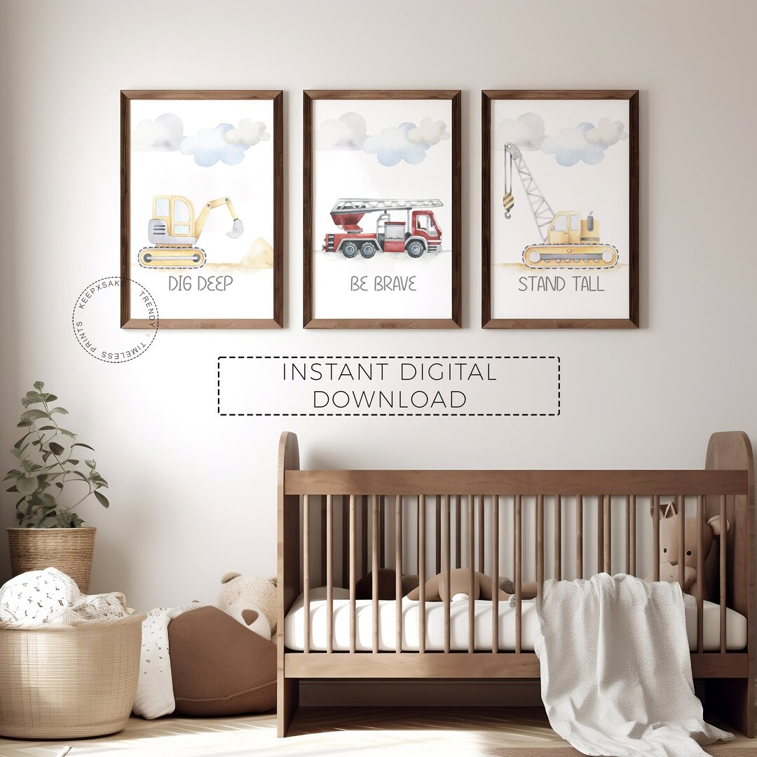Construction Digger Crane Boy Prints | Transport Nursery Wall Art | Boy ...