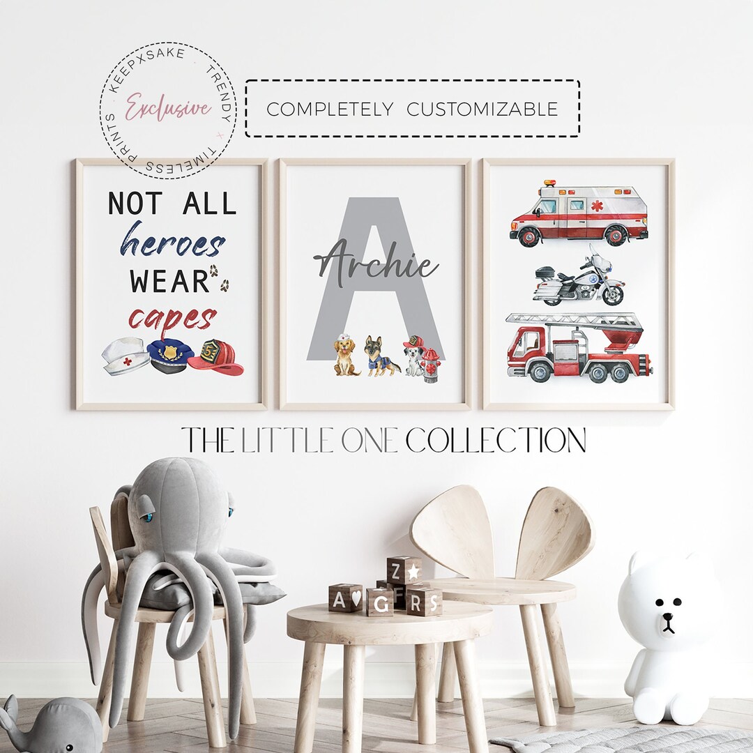 Personalized Rescue Vehicle Prints | Watercolor Boys Room Decor (set of ...