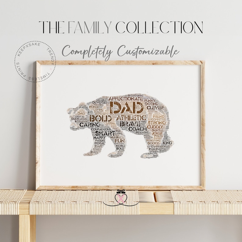Personalized Dad Bear Word Art Print | Custom Father's Day Gift ...