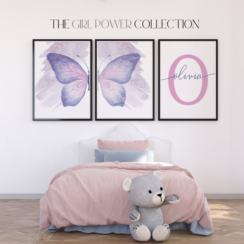 Butterfly Word Art Set of 3 Prints Watercolor Butterfly - Etsy