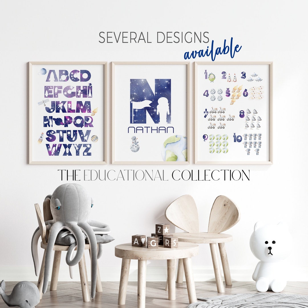 Space ABC and Numbers Poster, Set of 3 |space Alphabet Toddler Prints ...