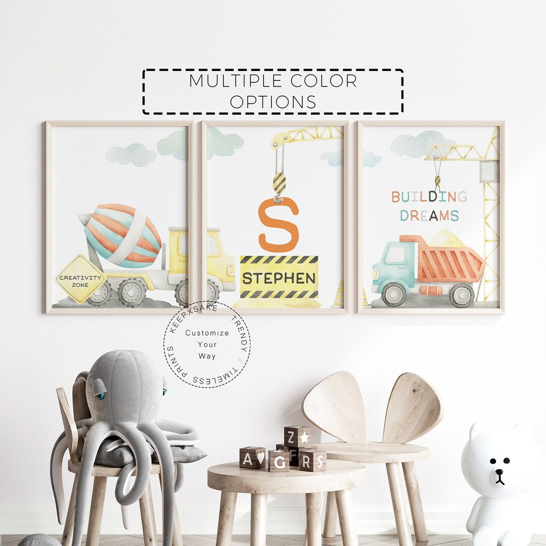 Construction Vehicle Prints | Personalized Boy Nursery Wall Decor ...