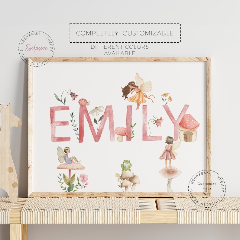 Fairy Garden Name Sign: Fairies and Flowers Girl Nursery Printable Wall ...