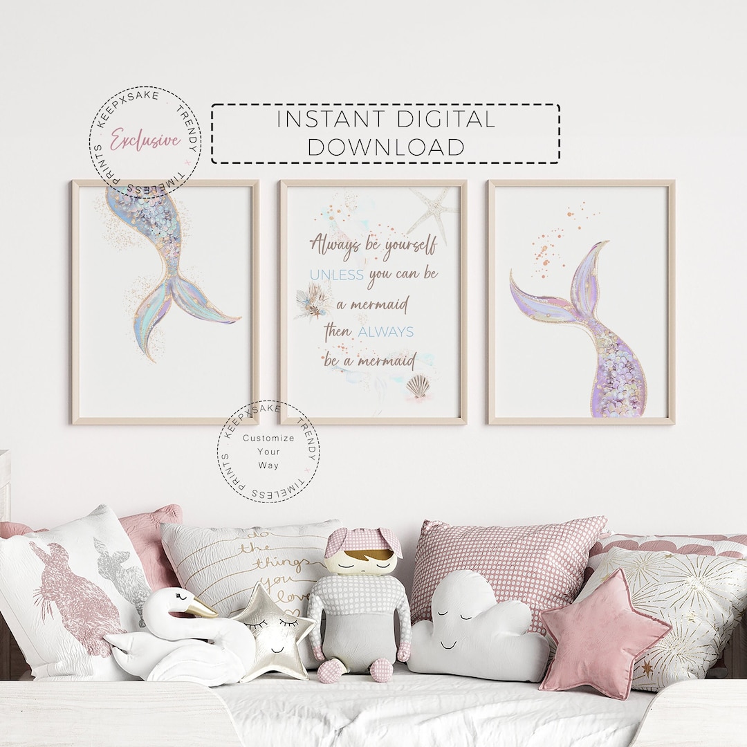 Mermaid Tail Print Set, Purple Nursery Decor (digital Download) - Etsy