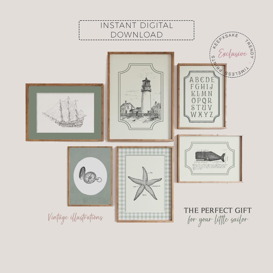 Nautical Gallery Wall Print Set of 6 | Vintage Nautical Coastal Nursery ...