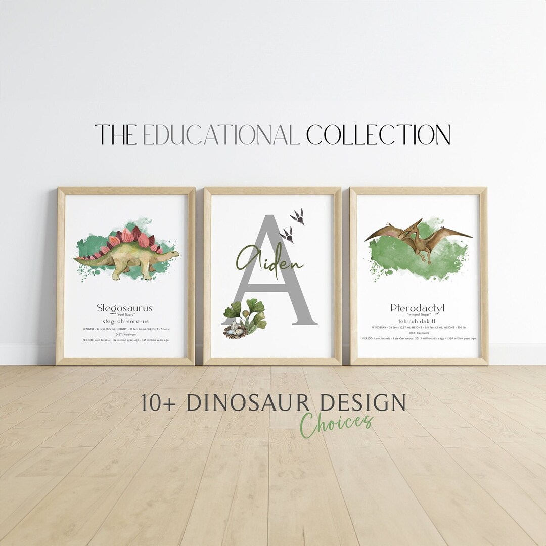 Dinosaur Prints Nursery Decor | Dinosaur Wall Art, Set of 3 ...
