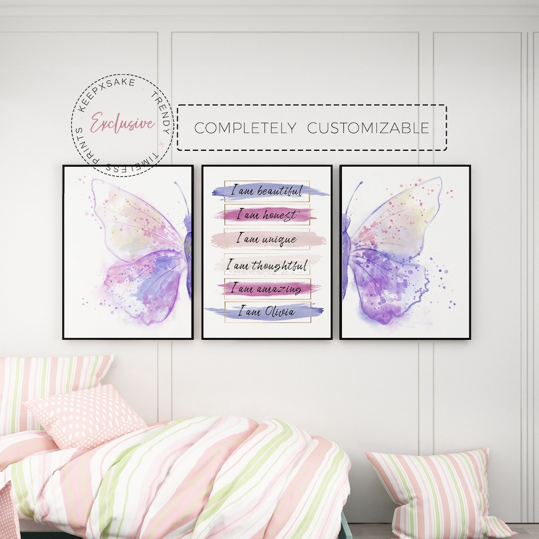 Girls Positive Affirmation Personalized Print | Set of 3 I Am Butterfly ...