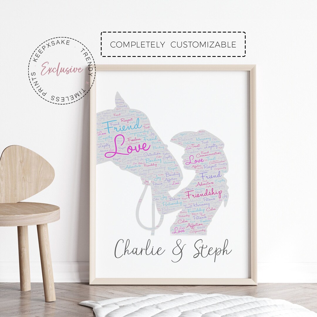 Horse Wordart Print Girl Initial Name Wall Art equine Custom Print ...